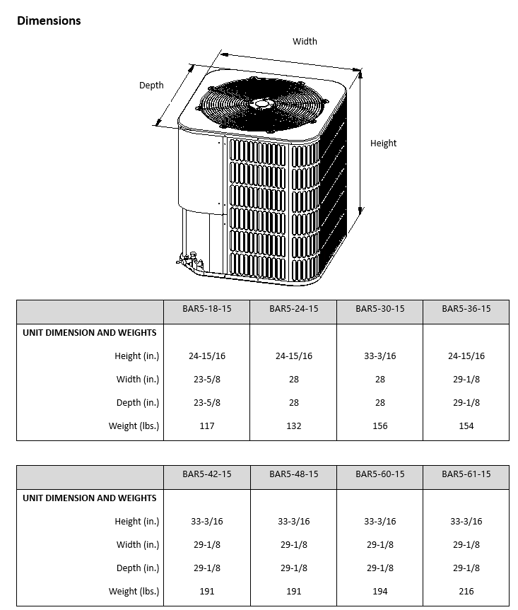 Condensing Units 1.5 to 5 Tons - BAR From Comfort Star USA